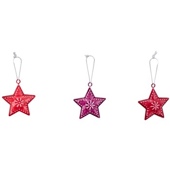 Metal star hanger with embossing, set of 6, in box 9.5x9.5x2.5cm, 2x3cm ...
